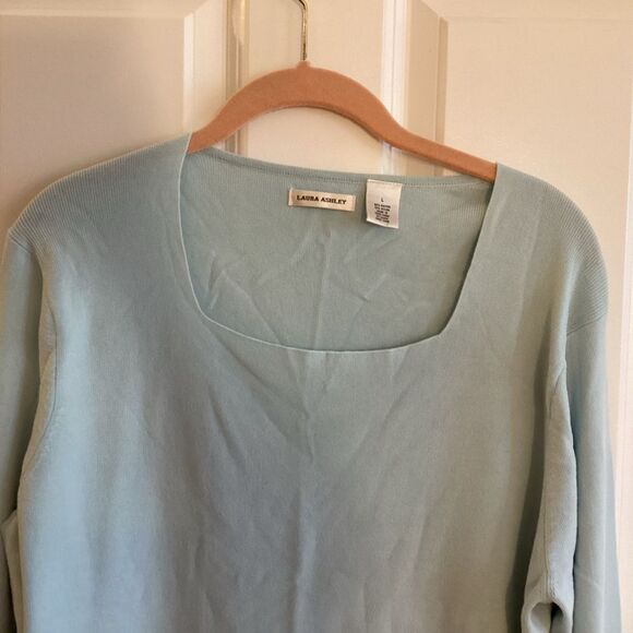 Laura Ashley | Tops | Nwot Laura Ashley Brand Womens Largesoft Blue Knit Top With Long Sleeves ...